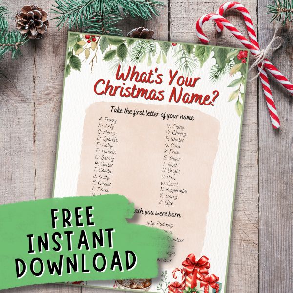 What's Your Christmas Name? FREE Printable Game for Holiday Instant ...