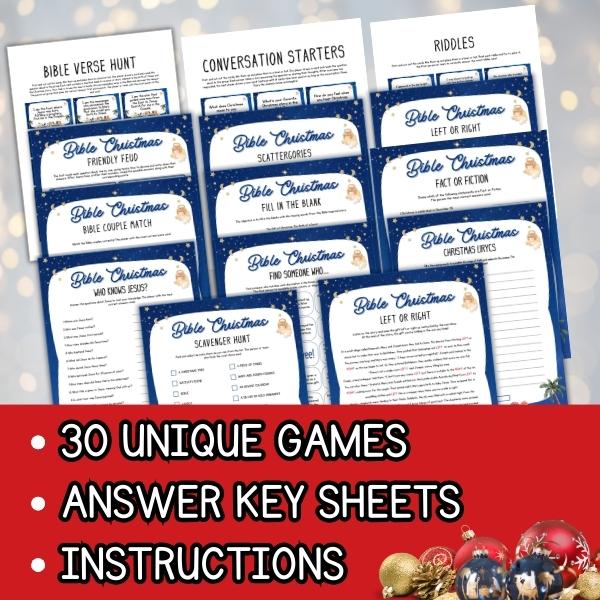 Bible Christmas Games 30 Printable Holiday Games for Families & Church ...