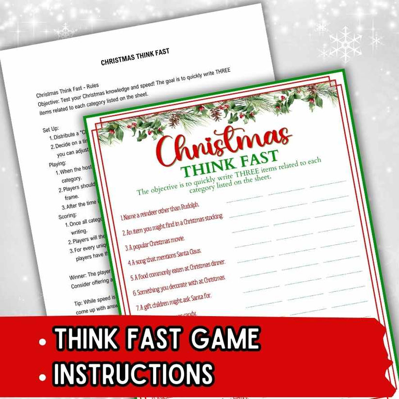 THINK FAST CHRISTMAS GAME PRINTABLE – The Game Room