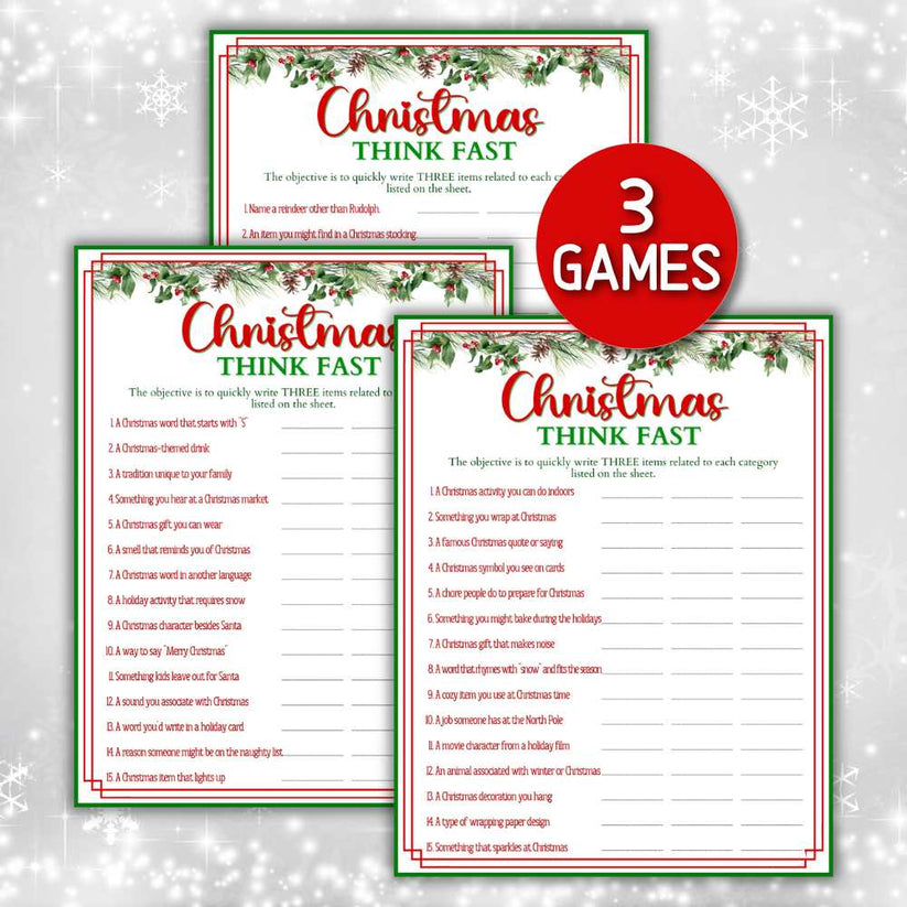 THINK FAST CHRISTMAS GAME PRINTABLE – The Game Room