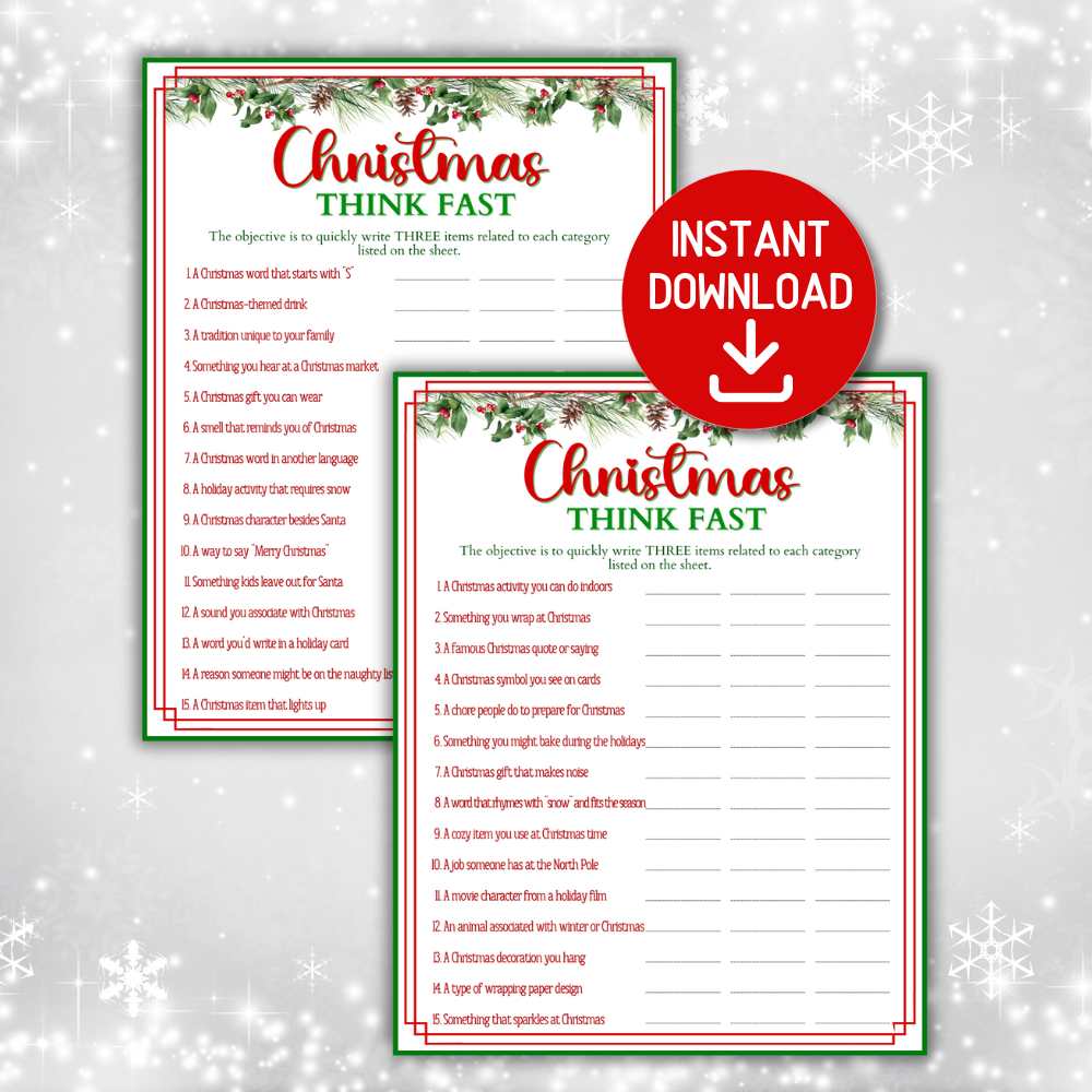 THINK FAST CHRISTMAS GAME PRINTABLE – The Game Room