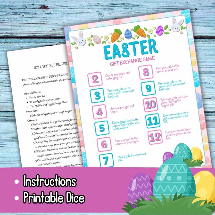 Easter Roll the Dice Game Printable – Fun Gift Exchange for All Ages ...