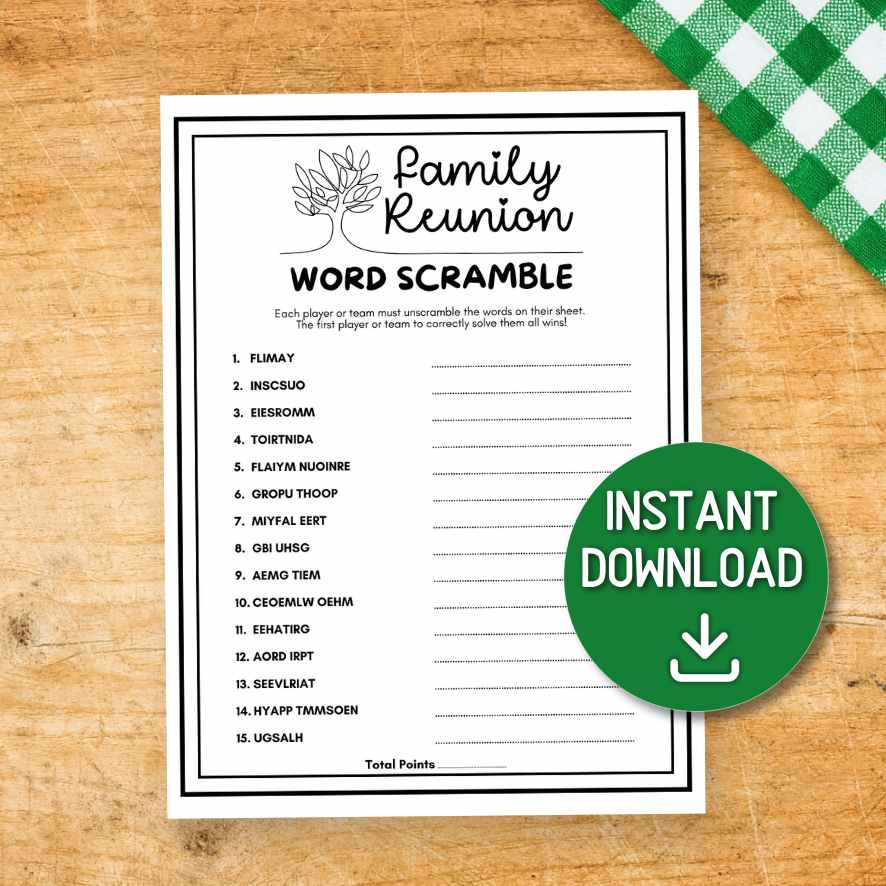 FREE FAMILY REUNION WORD SCRAMBLE – The Game Room