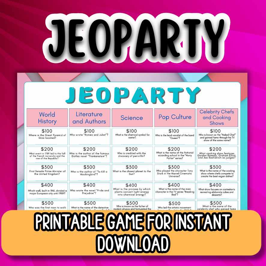 JEOPARDY GAME PRINTABLE – The Game Room