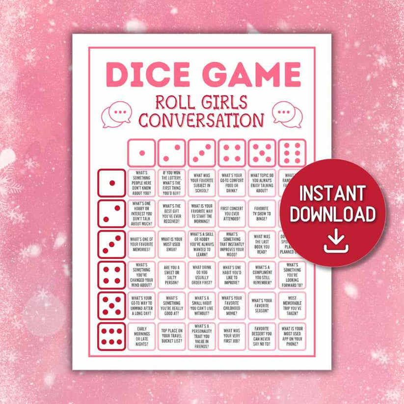 DICE GIRL´S CONVERSATION GAME PRINTABLE – The Game Room