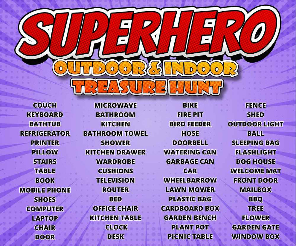 TREASURE HUNT SUPERHERO BIRTHDAY INDOOR & OUTDOOR - PRINTABLE GAME ...
