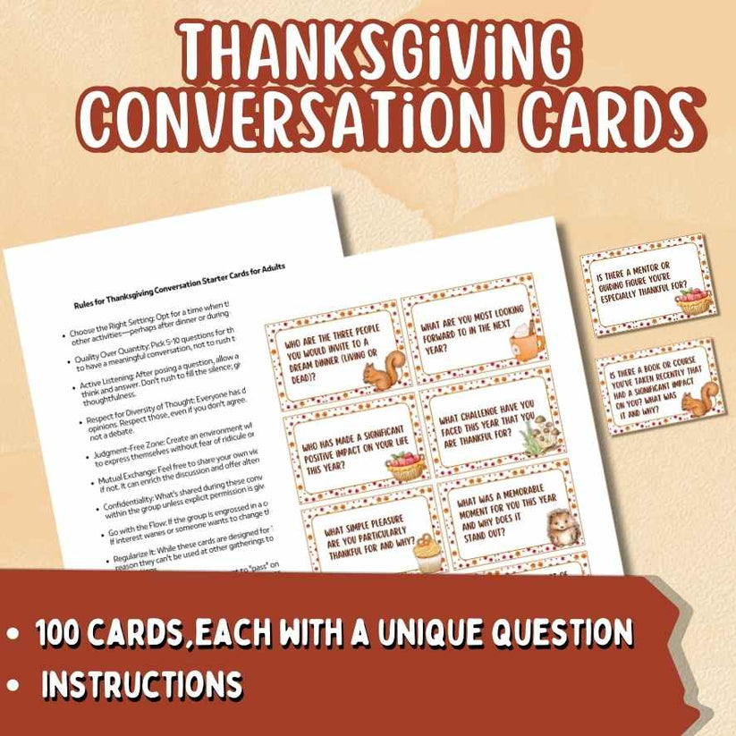 Thanksgiving Conversation Cards – 100 Thoughtful Starters for Adults ...
