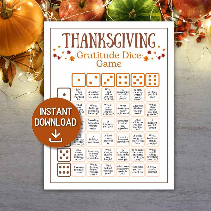 THANKSGIVING GRATITUDE DICE GAME – The Game Room