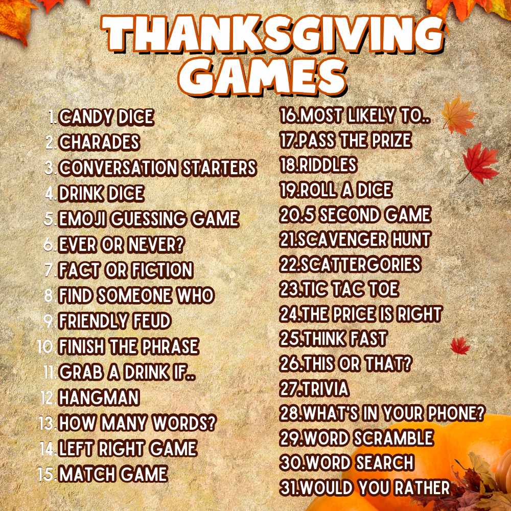 30 THANKSGIVING GAMES PRINTABLE – The Game Room