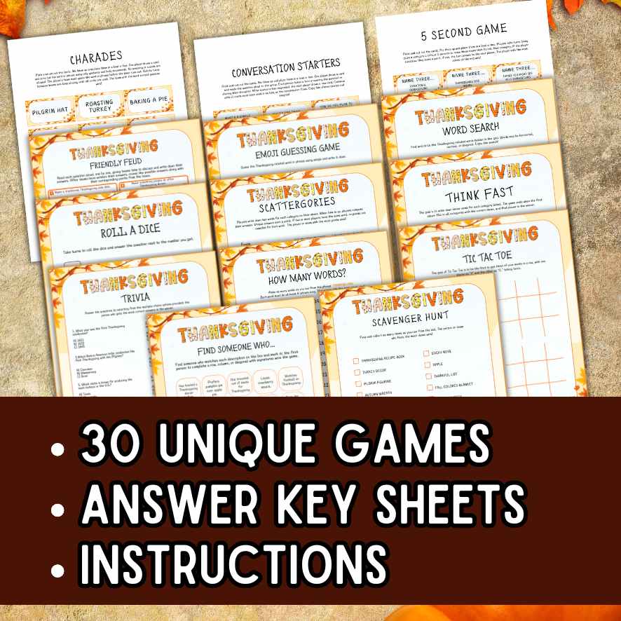 30 THANKSGIVING GAMES PRINTABLE – The Game Room