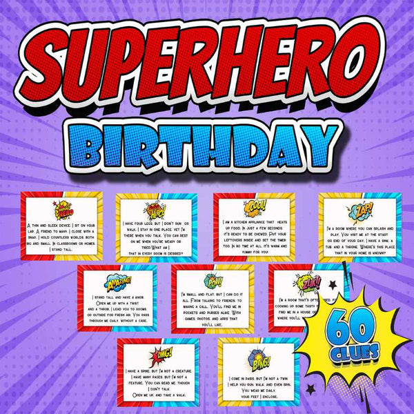 TREASURE HUNT SUPERHERO BIRTHDAY INDOOR & OUTDOOR - PRINTABLE GAME ...