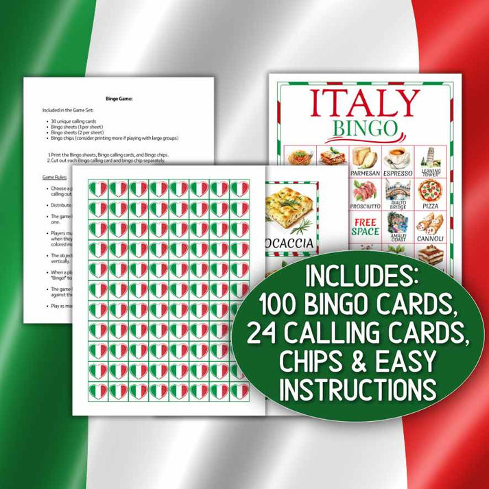 ITALY BINGO GAME PRINTABLE – The Game Room