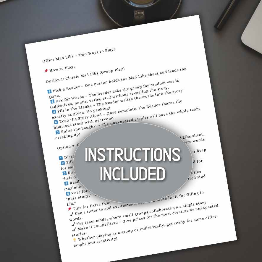 Office Mad Libs – Funny Icebreaker & Team Building Game – The Game Room